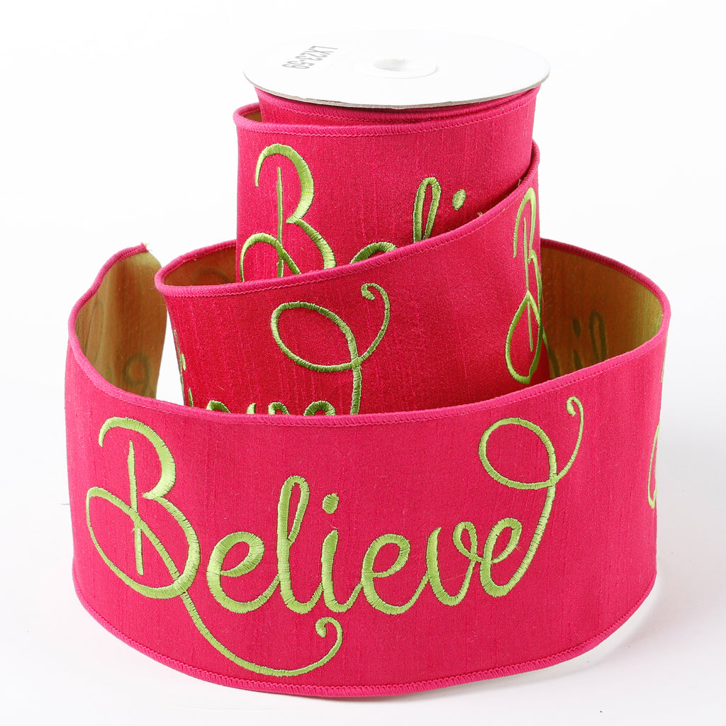 4" X 5 YDS HOT PINK LIME GREEN BELIEVE DUP BACK RIBBON – Guess and Company