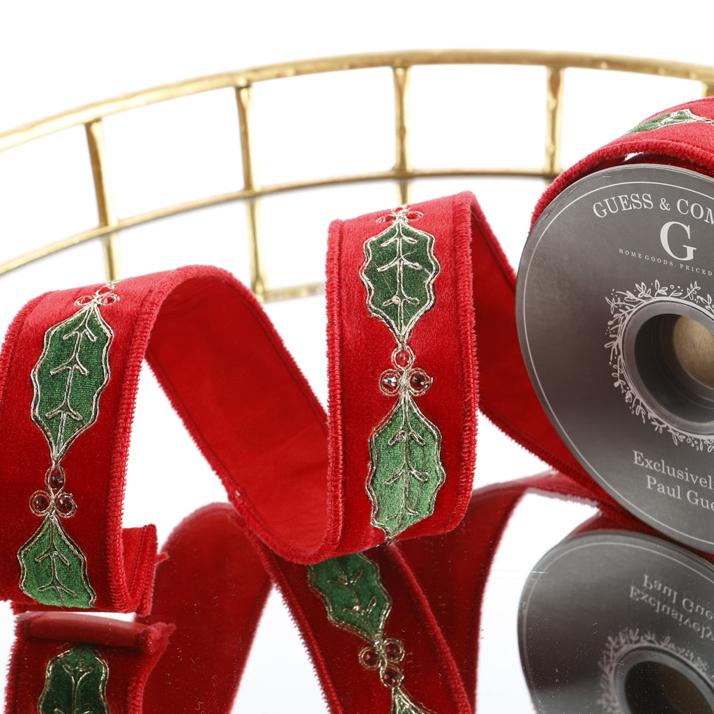 1.5" SEQ EMB ON RED VELVET EMB WITH RED DUPION BACK – Guess and Company