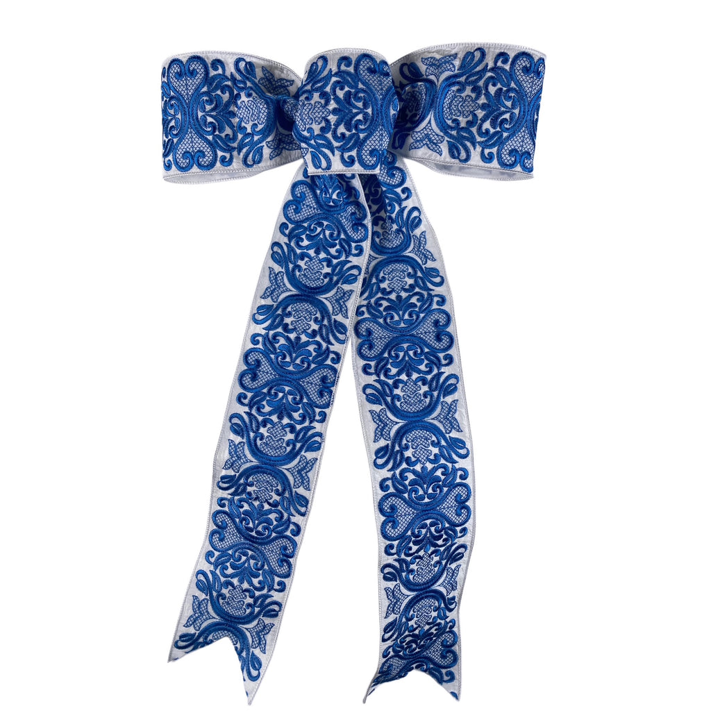17"W X 20"L BLUE/WHITE SHOESTRING PRE-MADE BOW 1 – Guess and Company