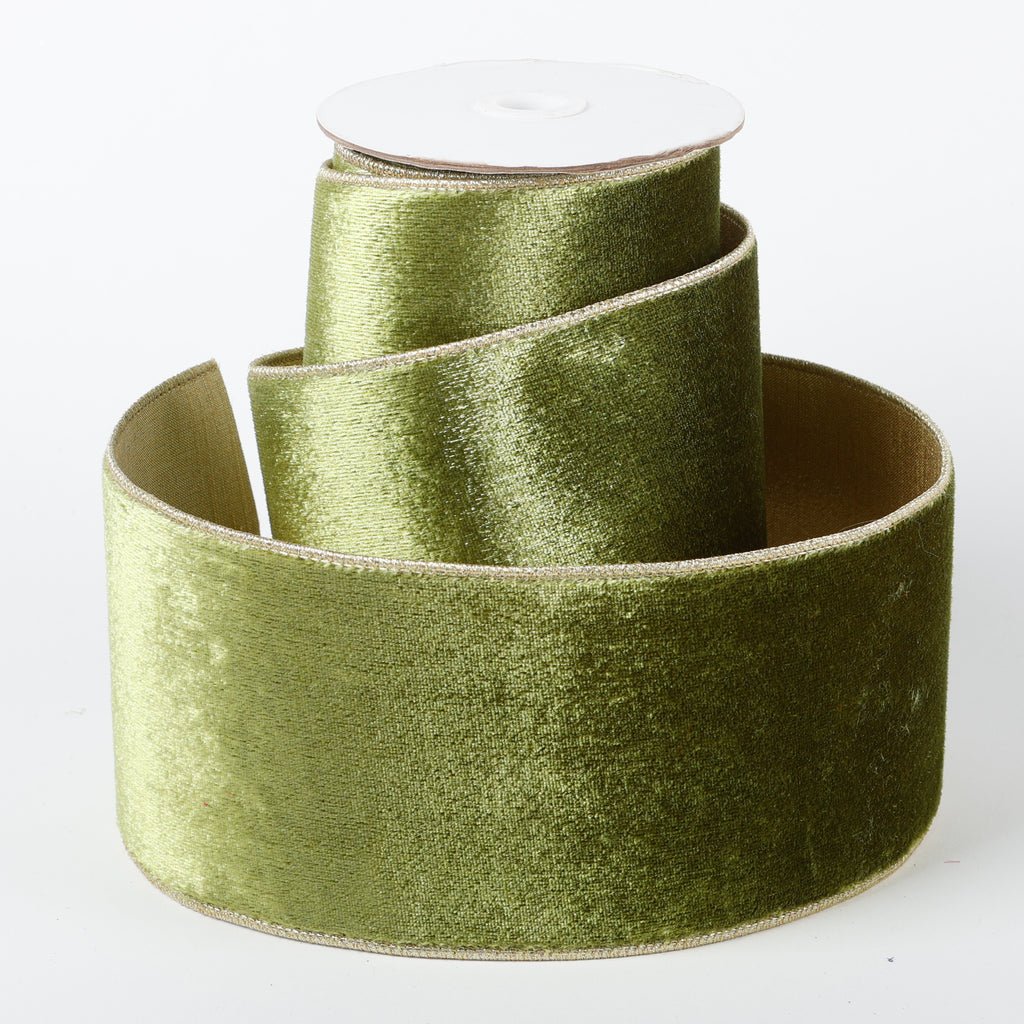PREORDER: SHIPS 10/15 4" X 5 YDS SAGE GREEN VEL GOLD DUP BACK RIBBON ...