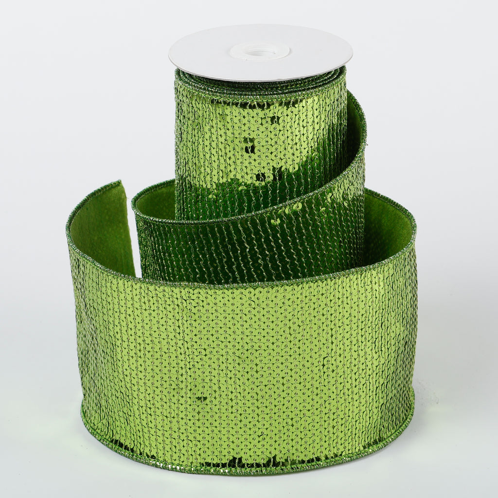 4" X 5 YDS LIME GREEN SEQUINED DUPION BACKED RIBBON – Guess and Company
