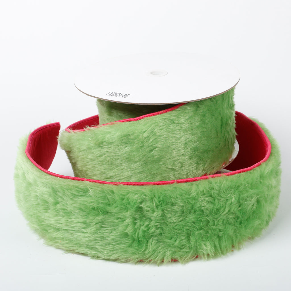 4" X 5 YDS GREEN FURRY WITH PINK EDGING DUPION BACKED RIBBON – Guess ...