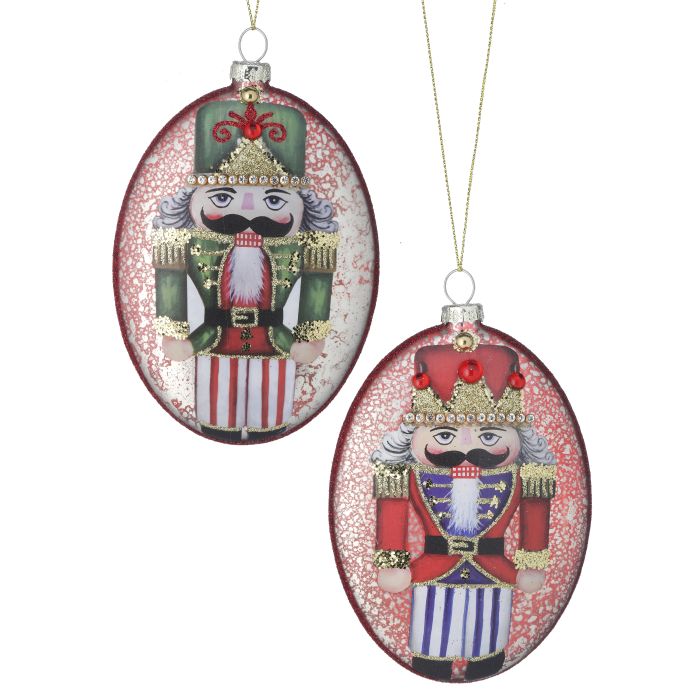 5.3"Merc Glass Nutcracker Oval Disc Orn-RED NUTCRACKER – Guess and Company