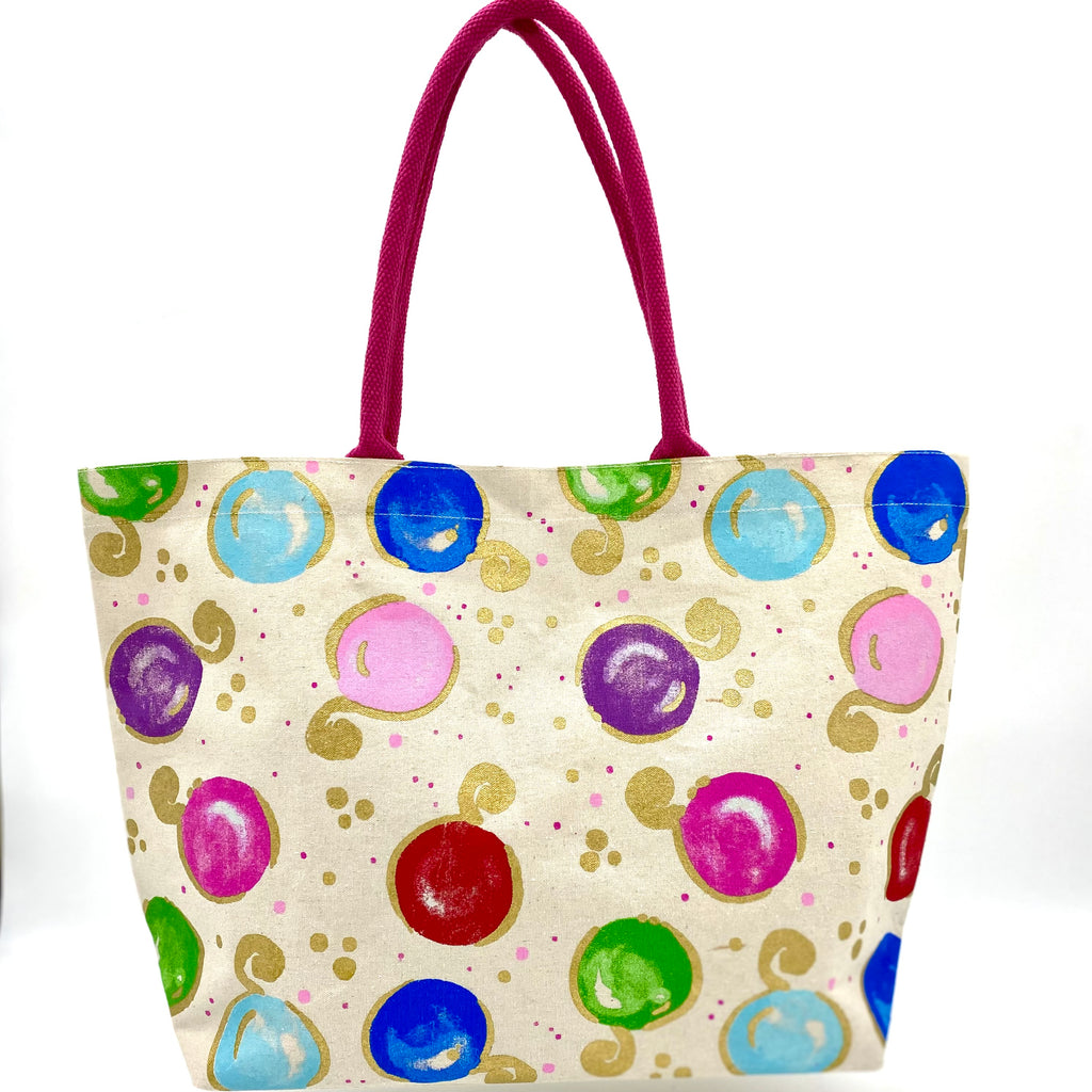 TOTE WITH METALLIC DOT PRINT ON CANVAS 22 x 14 x 6 – Guess and Company