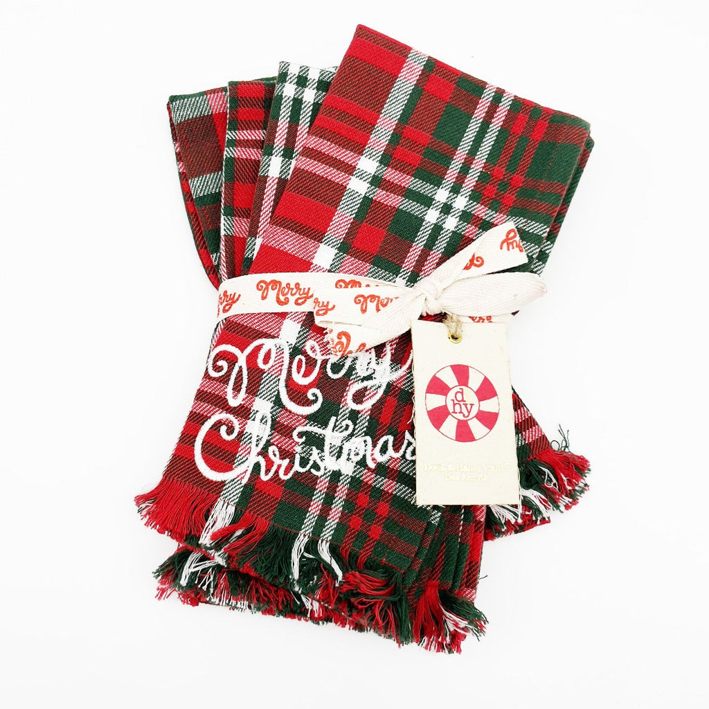Set Of 4 Merry Christmas On Green Plaid Dinner Napkins – Guess and Company